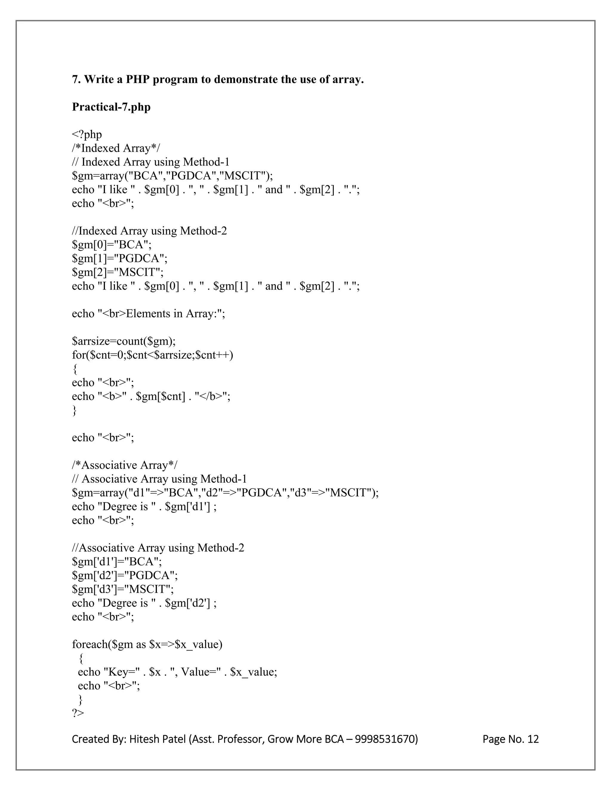 Bca sem 6 php practicals 1to12 | PDF