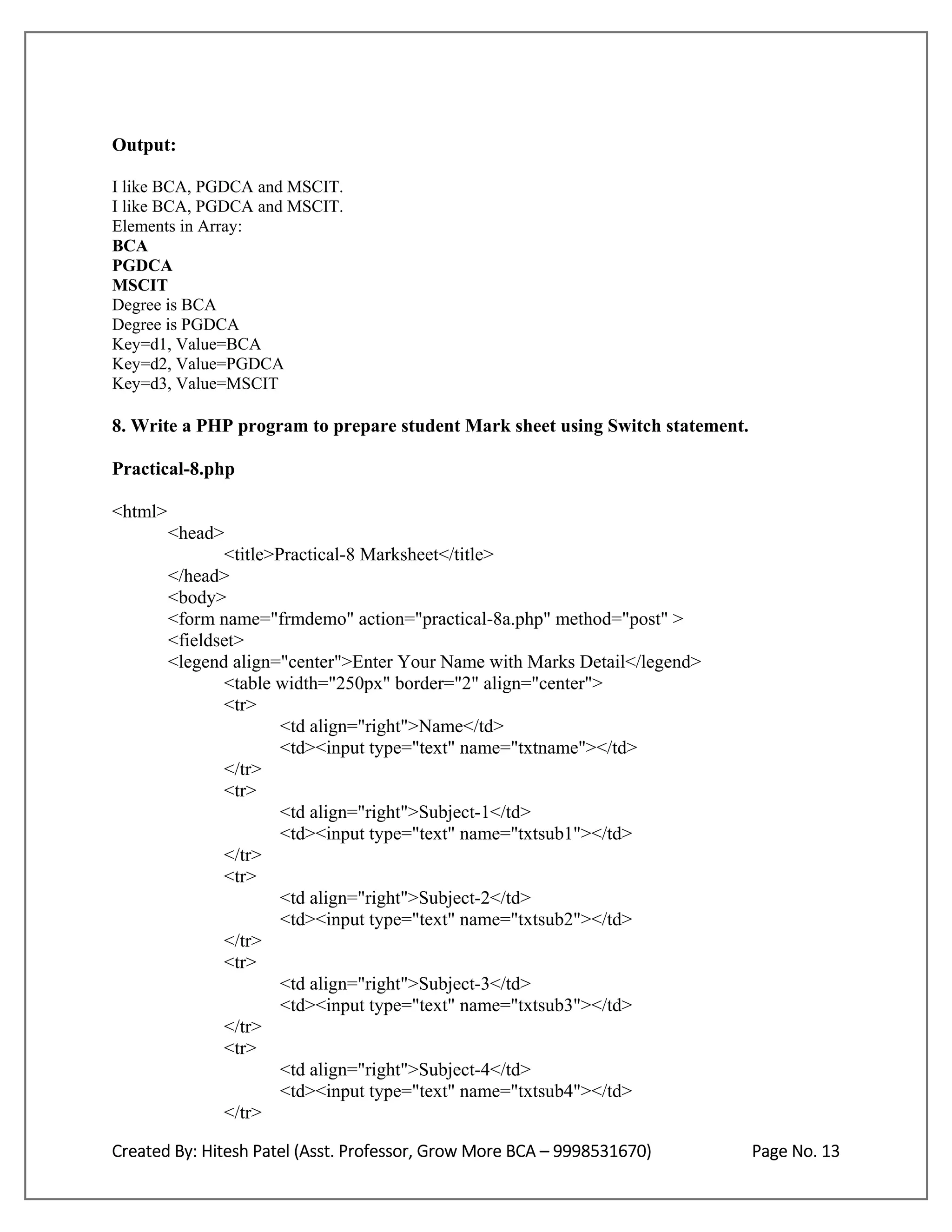Bca sem 6 php practicals 1to12 | PDF