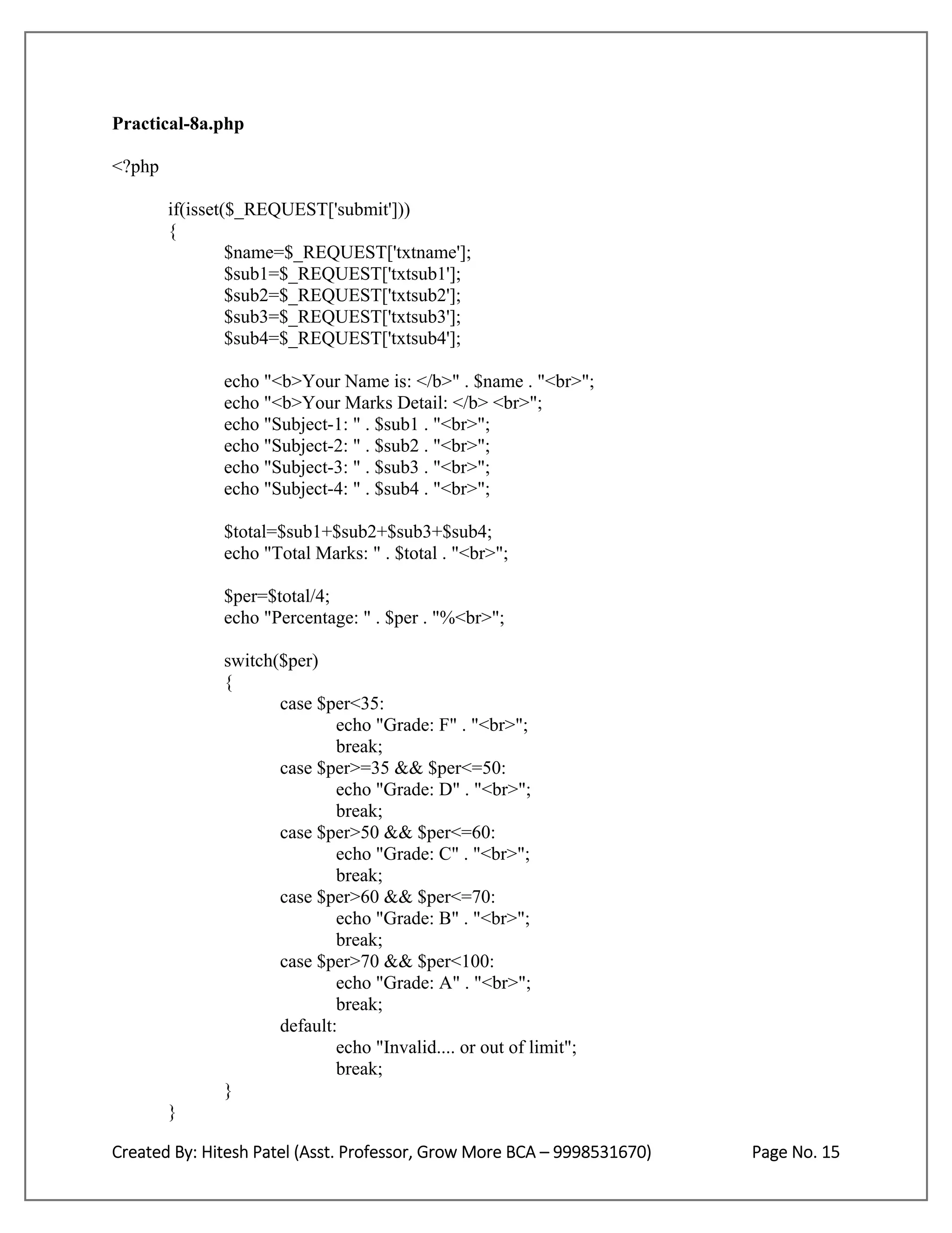 Bca sem 6 php practicals 1to12 | PDF