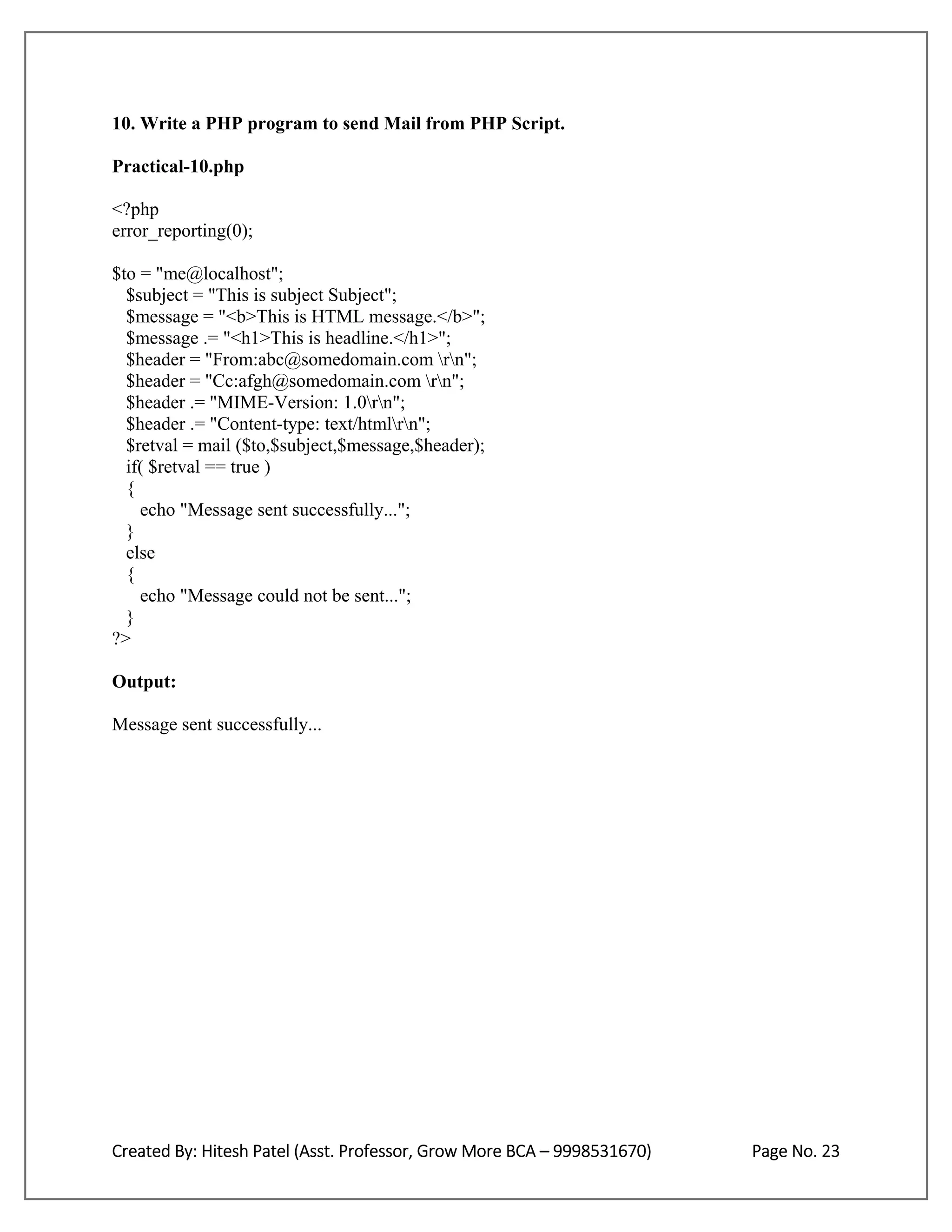 Bca sem 6 php practicals 1to12 | PDF