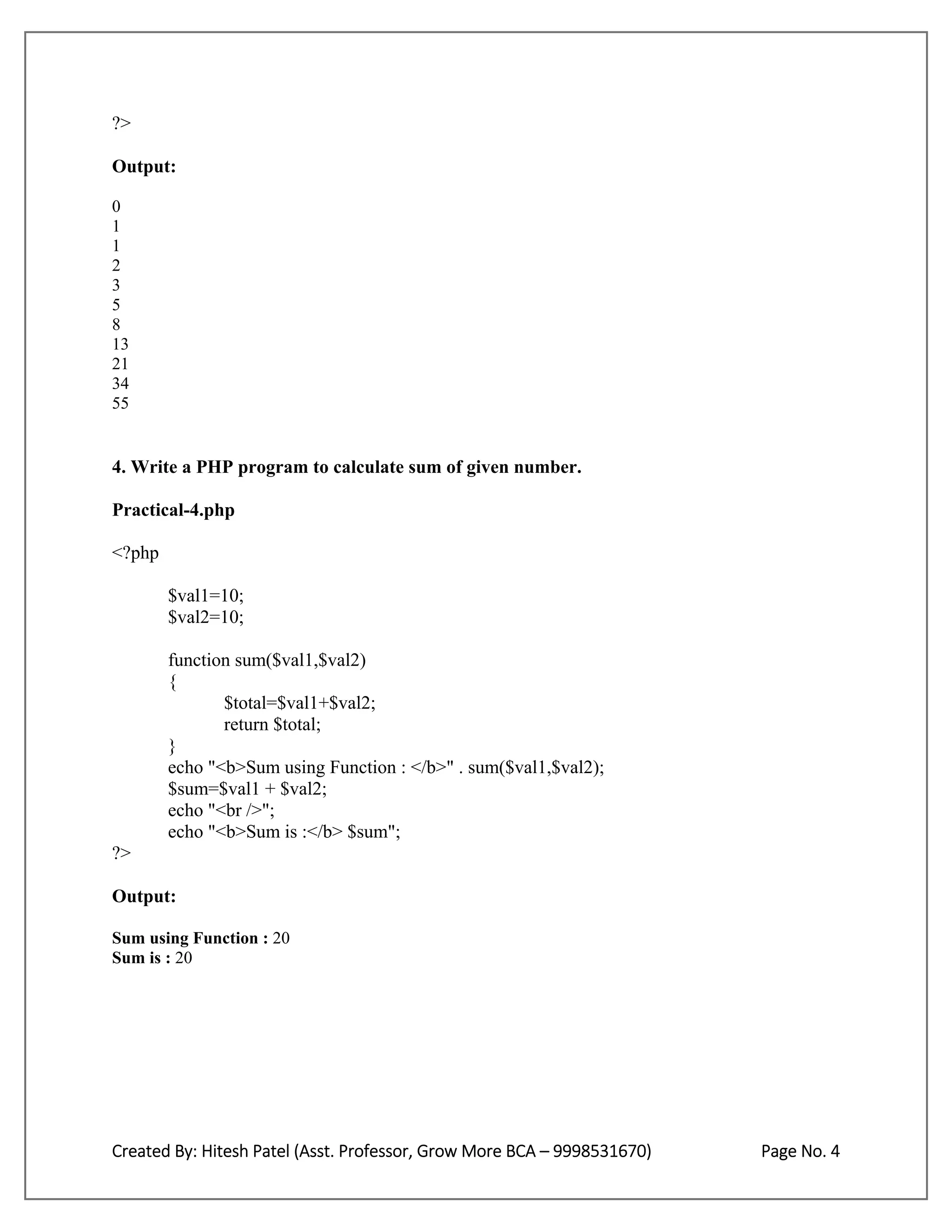 Bca sem 6 php practicals 1to12 | PDF