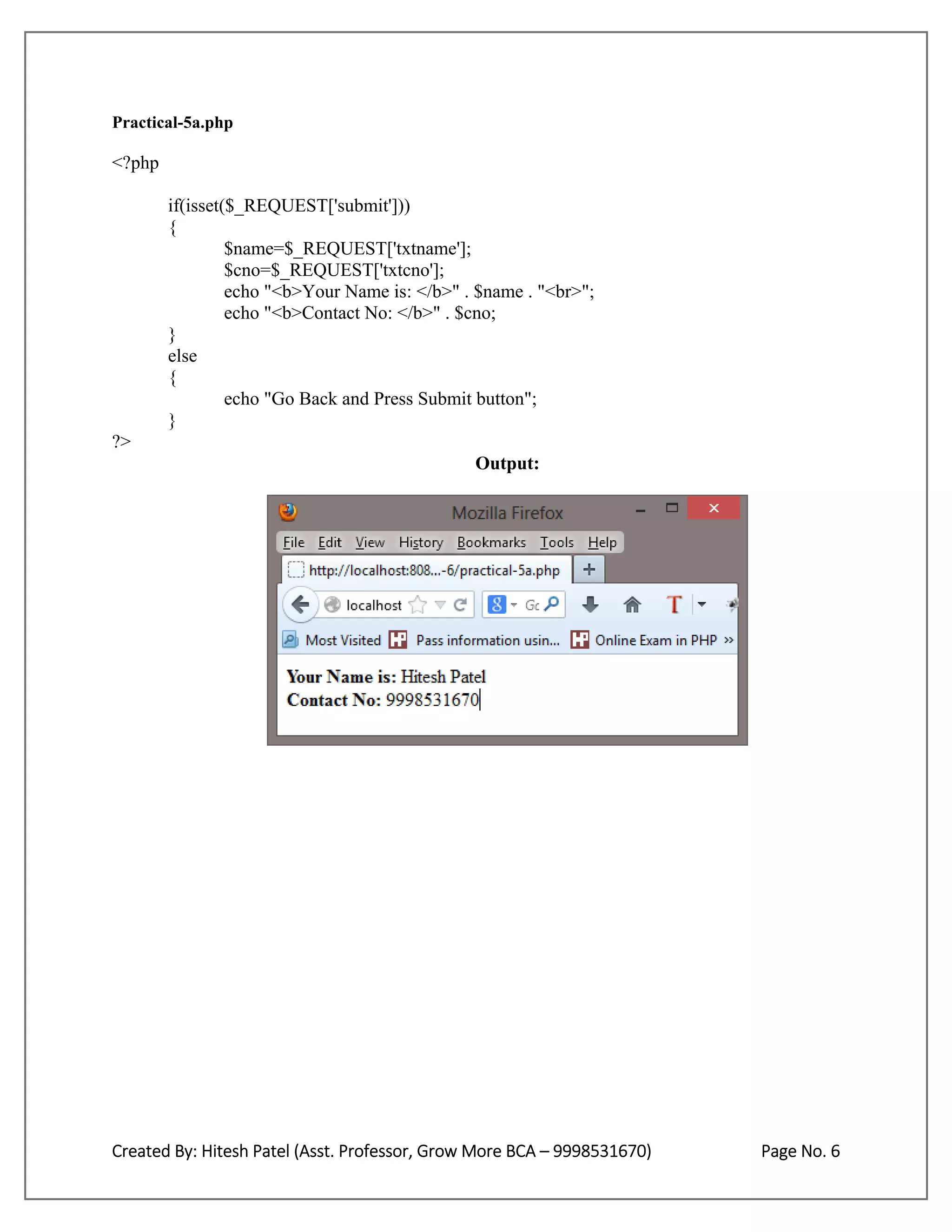 Bca sem 6 php practicals 1to12 | PDF