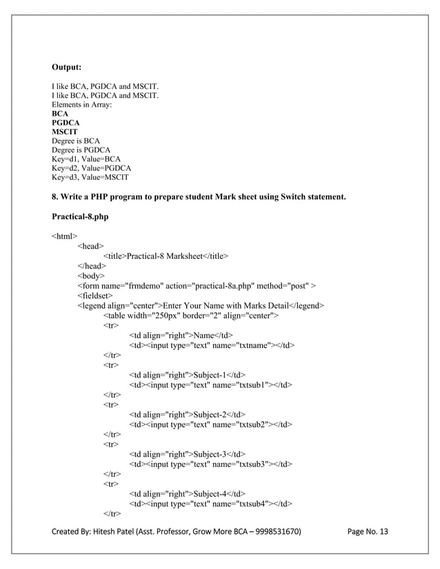 Bca sem 6 php practicals 1to12 | PDF