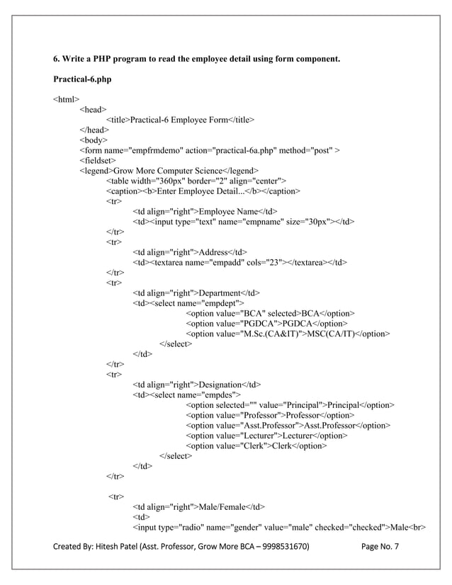 Bca sem 6 php practicals 1to12 | PDF