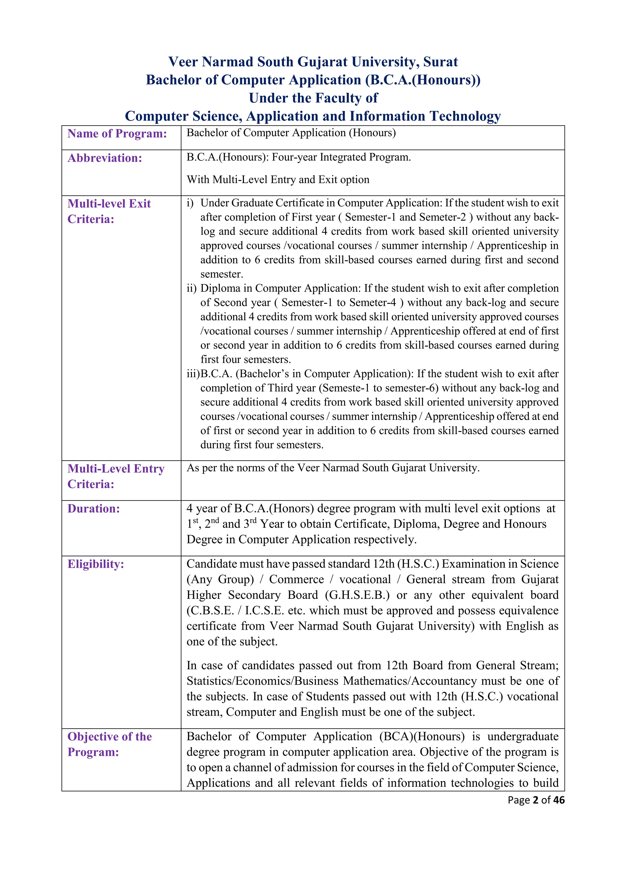 BCA Sem 1 & 2 Revised Structure & Syllabus as per Govt NEP GR dt 11-07 ...