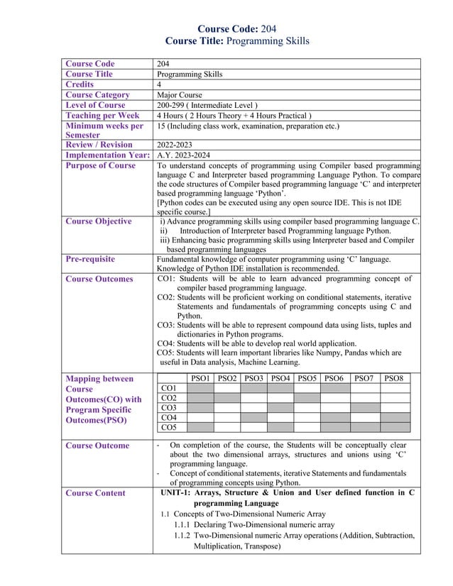 BCA Sem 1 & 2 Revised Structure & Syllabus as per Govt NEP GR dt 11-07 ...