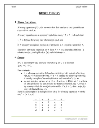 BCA_Semester-II-Discrete Mathematics_unit-i Group theory | PDF
