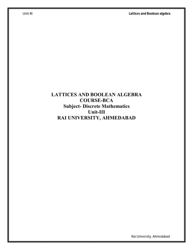 BCA_Semester-II-Discrete Mathematics_unit-iii_Lattices and boolean algebra | PDF