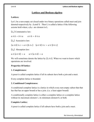 BCA_Semester-II-Discrete Mathematics_unit-iii_Lattices and boolean algebra | PDF