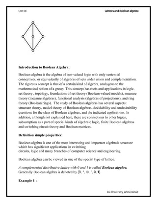 BCA_Semester-II-Discrete Mathematics_unit-iii_Lattices and boolean algebra | PDF