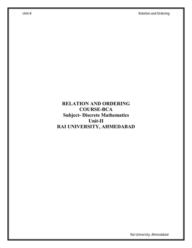 BCA_Semester-II-Discrete Mathematics_unit-ii_Relation and ordering | PDF