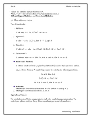 BCA_Semester-II-Discrete Mathematics_unit-ii_Relation and ordering | PDF