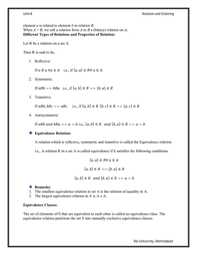BCA_Semester-II-Discrete Mathematics_unit-ii_Relation and ordering | PDF