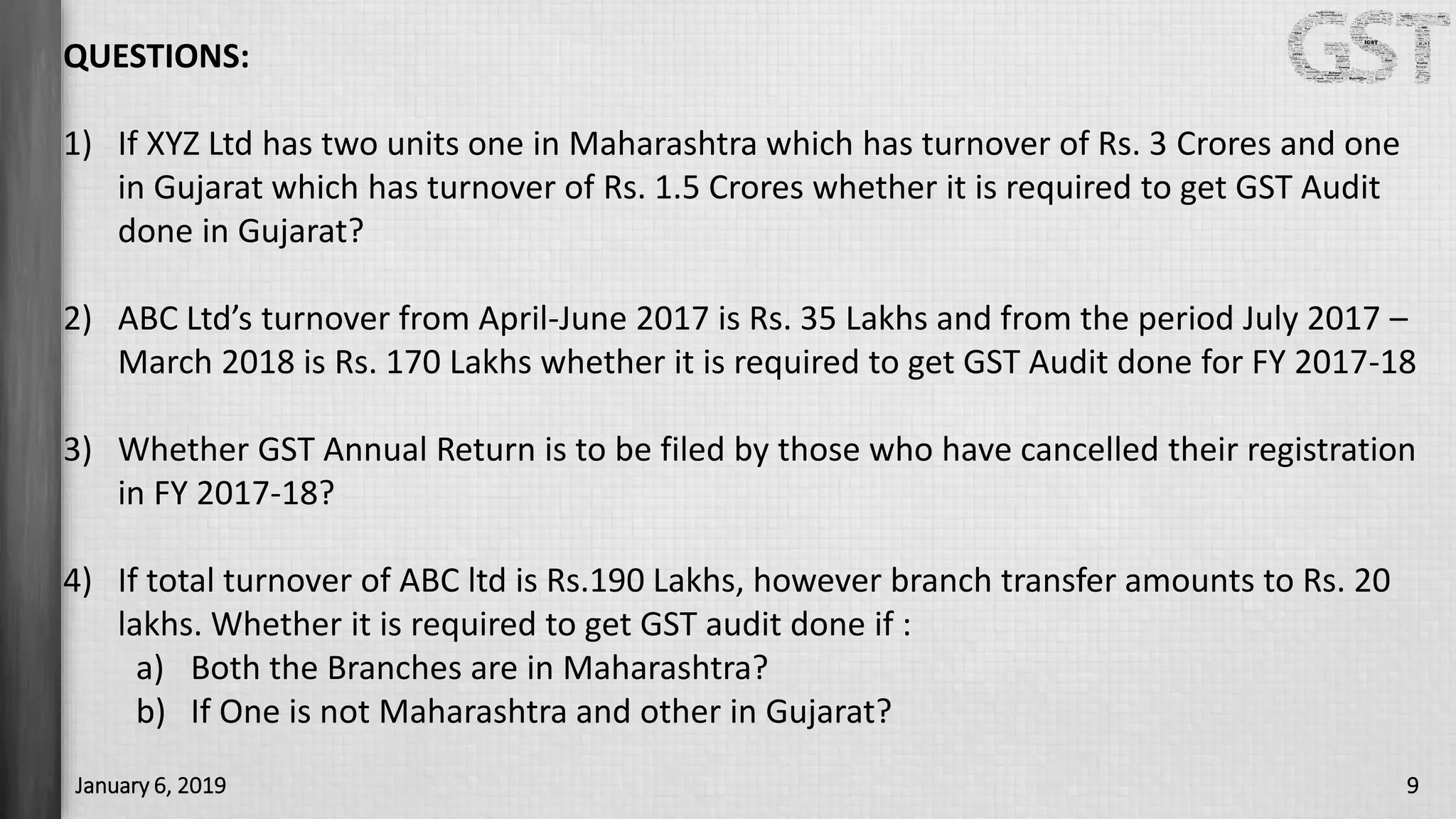 Bcas training session GST Audit | PPT