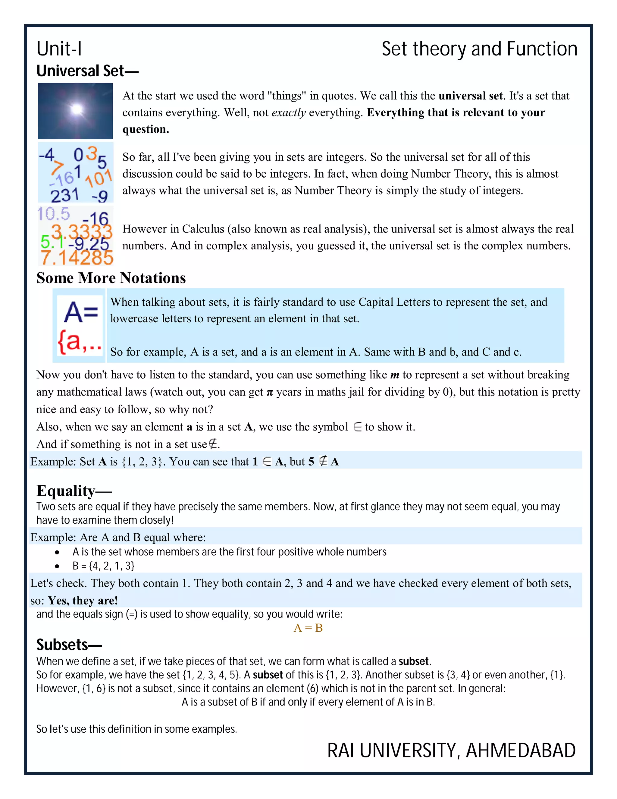 BCA_Semester-I_Mathematics-I_Set theory and function | PDF
