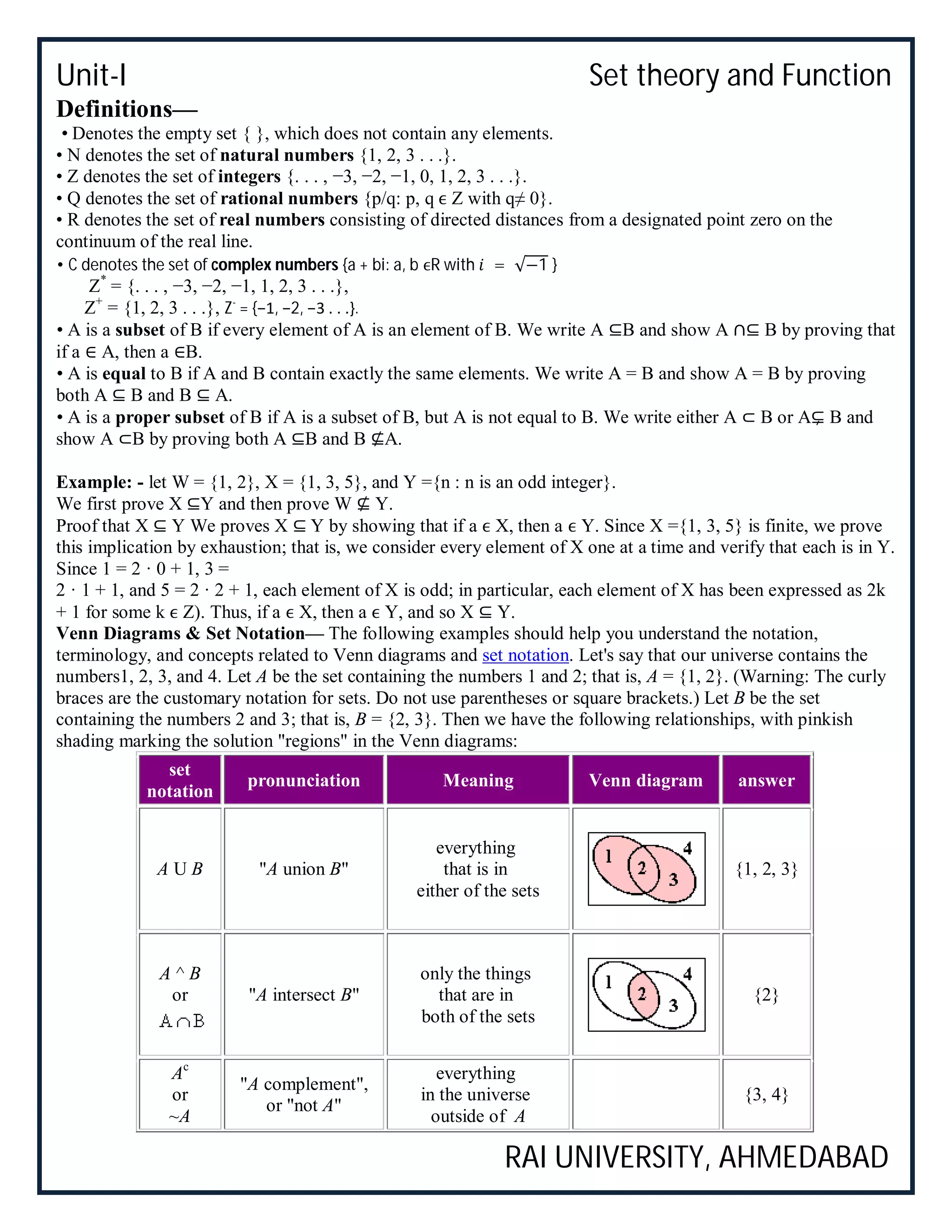 BCA_Semester-I_Mathematics-I_Set theory and function | PDF