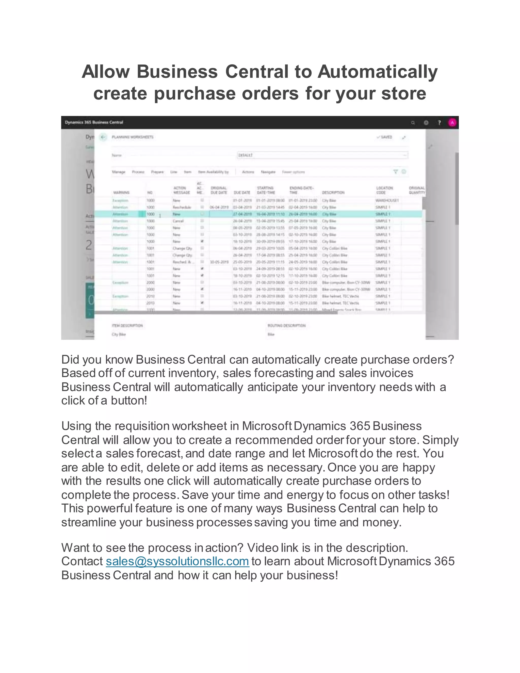 Business Central can automatically create purchase orders! | DOCX