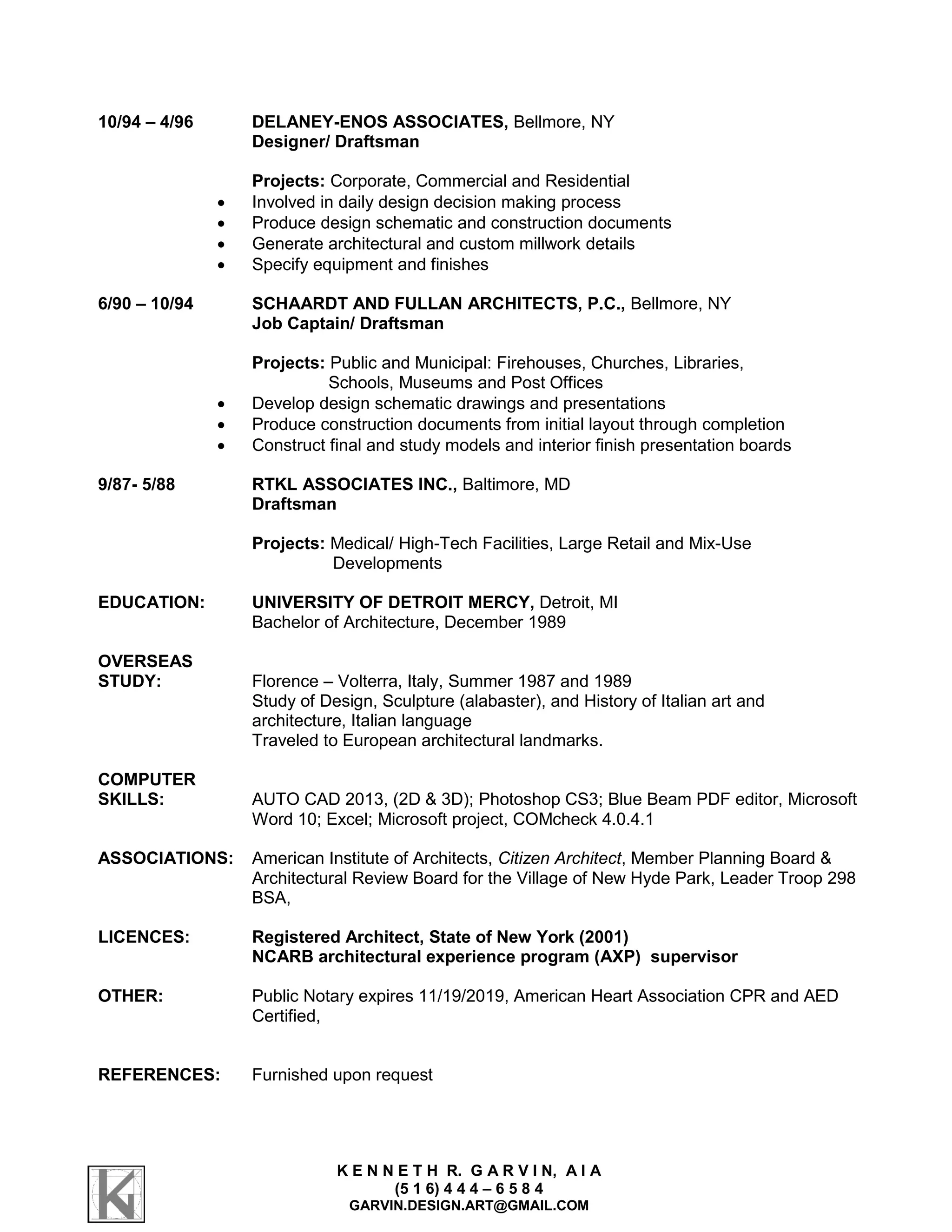 KENNETH R GARVIN AIA - Resume | PDF