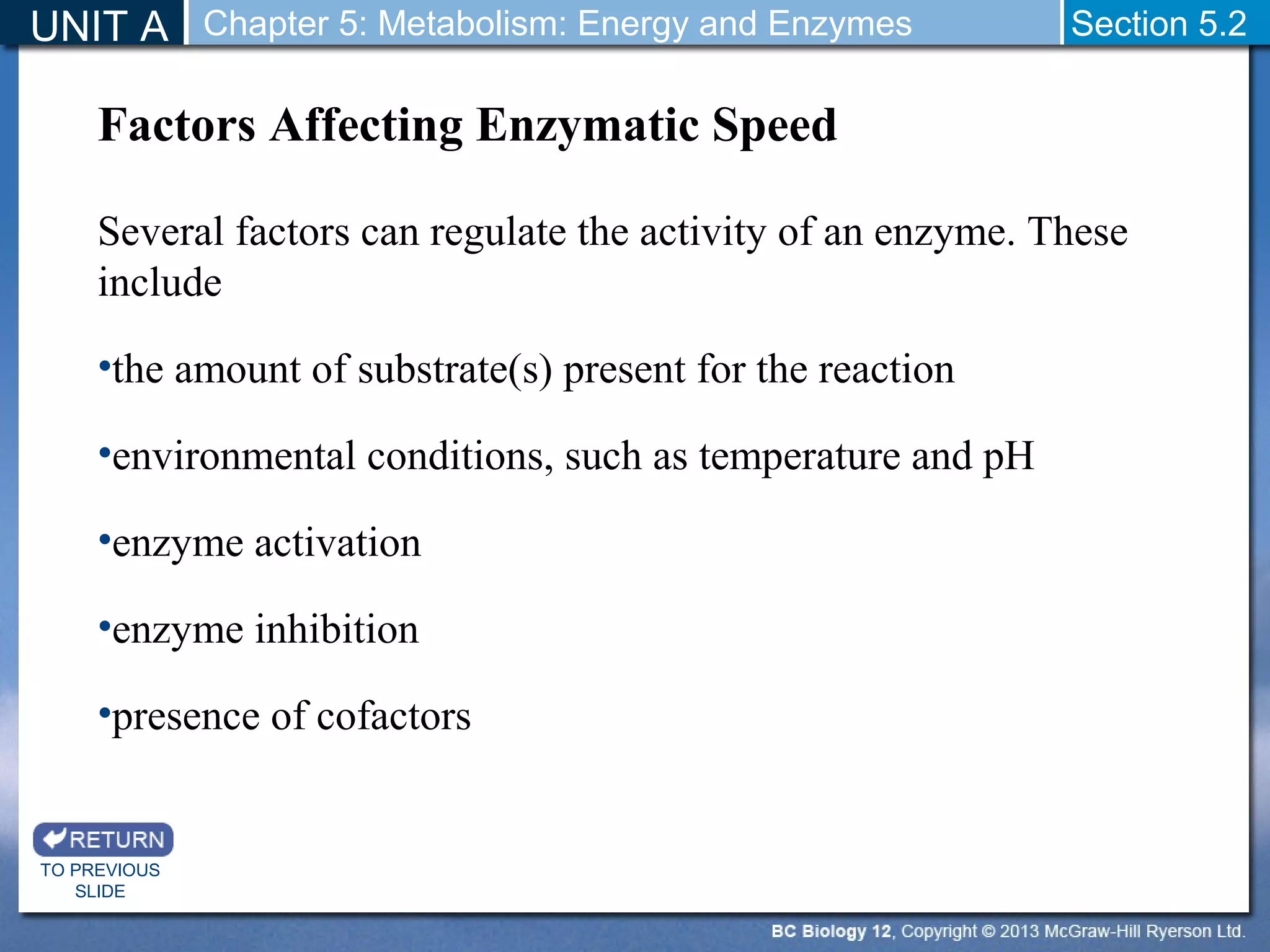 Biology 12 - Enzymes and Metabolic Pathways - Section 5-2 | PPT