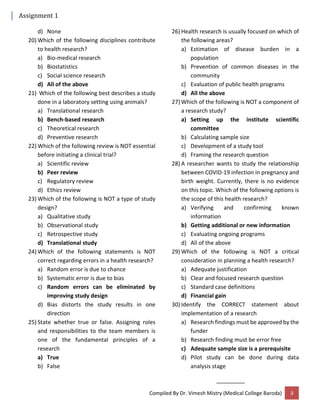 Basic Course in Biomedical Research MCQs with Answer | PDF