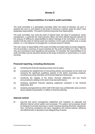 BCBS 223-The internal audit function in banks | PDF