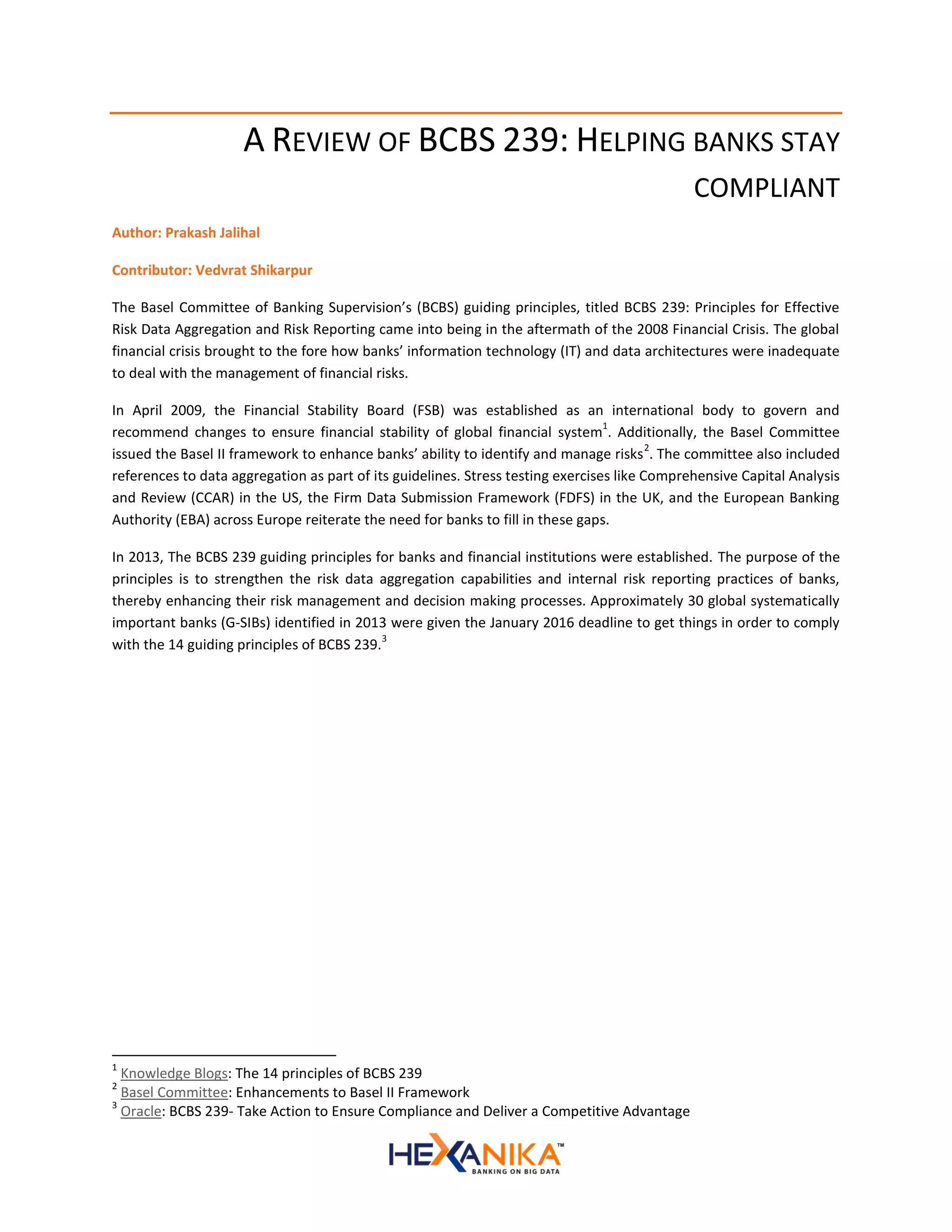 A Review of BCBS 239: Helping banks stay compliant | PDF