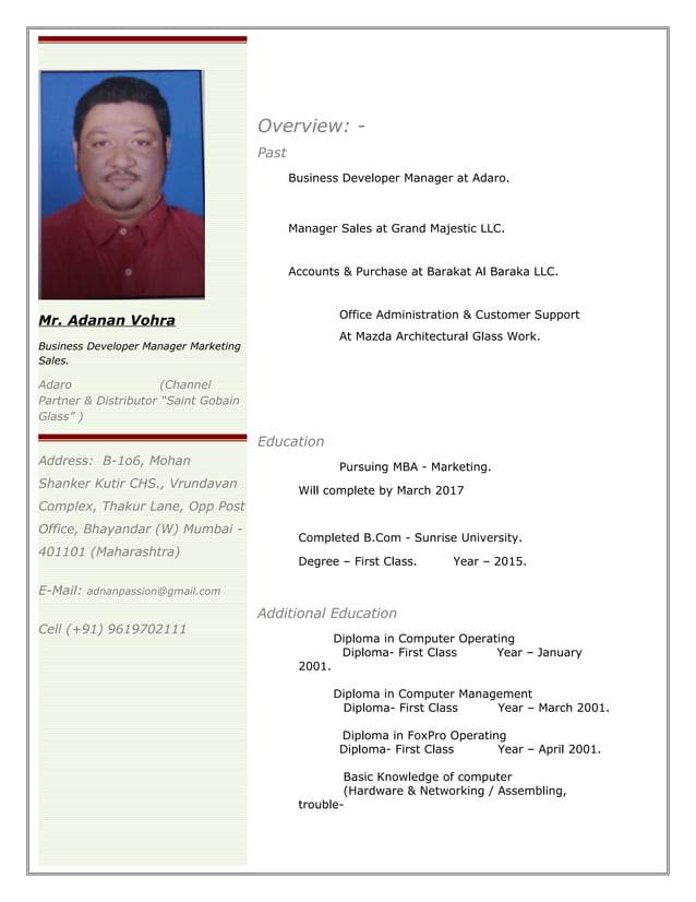 Adnan resume 1 | DOC | Business Administration | Business