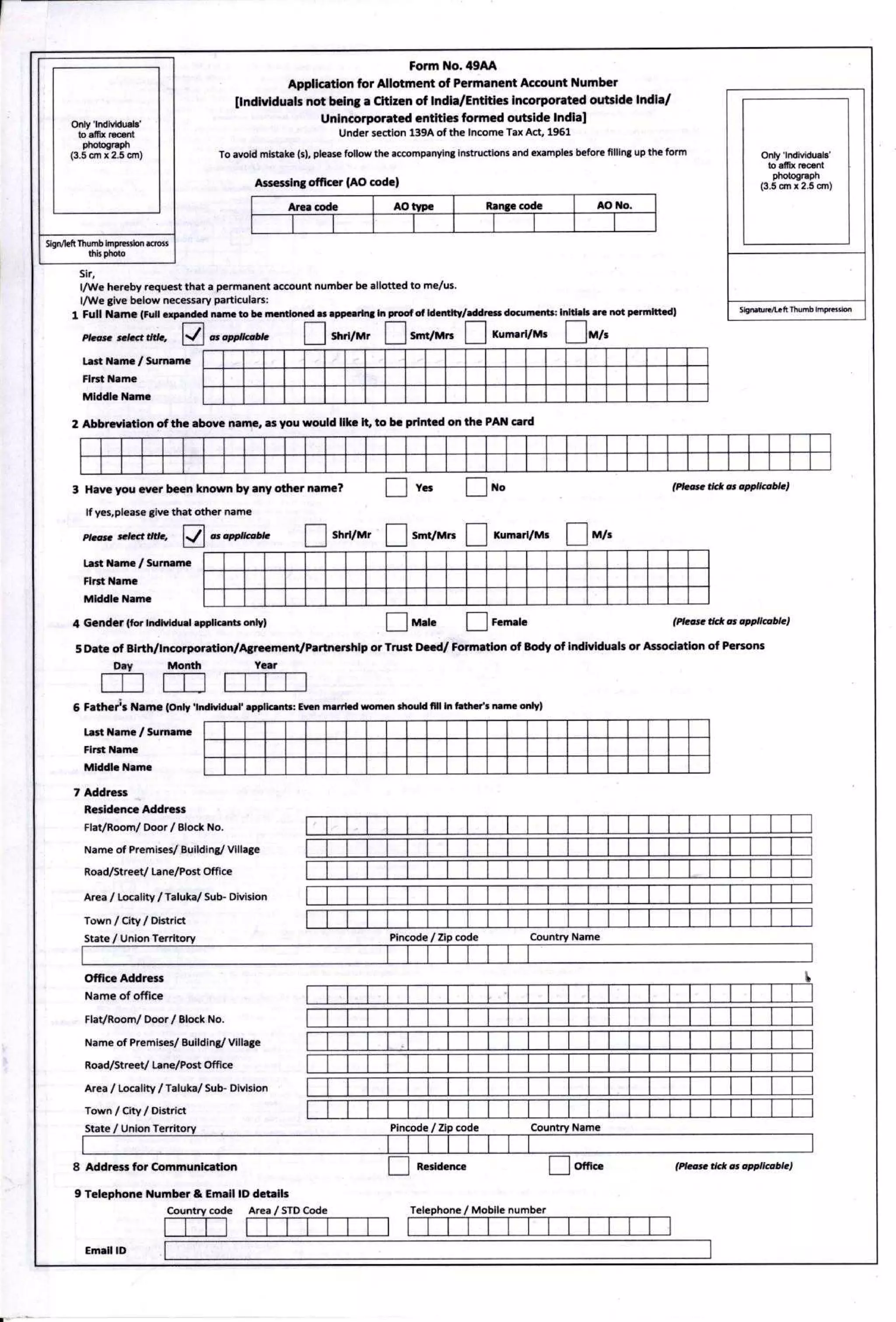 PAN appl Nri Poi oci 49aa | PDF | Personal Taxes | Personal Finance