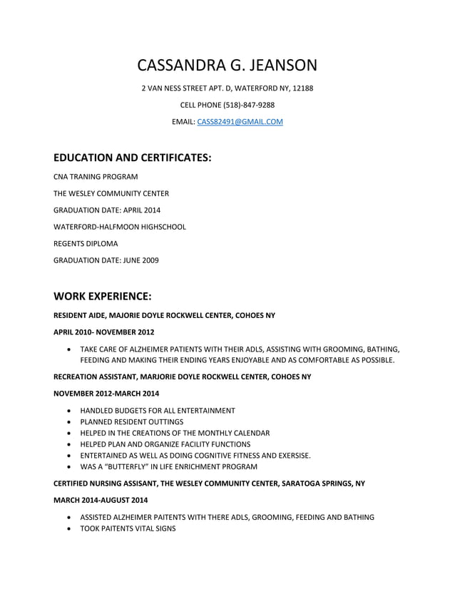 CASSANDRAS RESUME | DOCX | Healthcare Industry | Industries