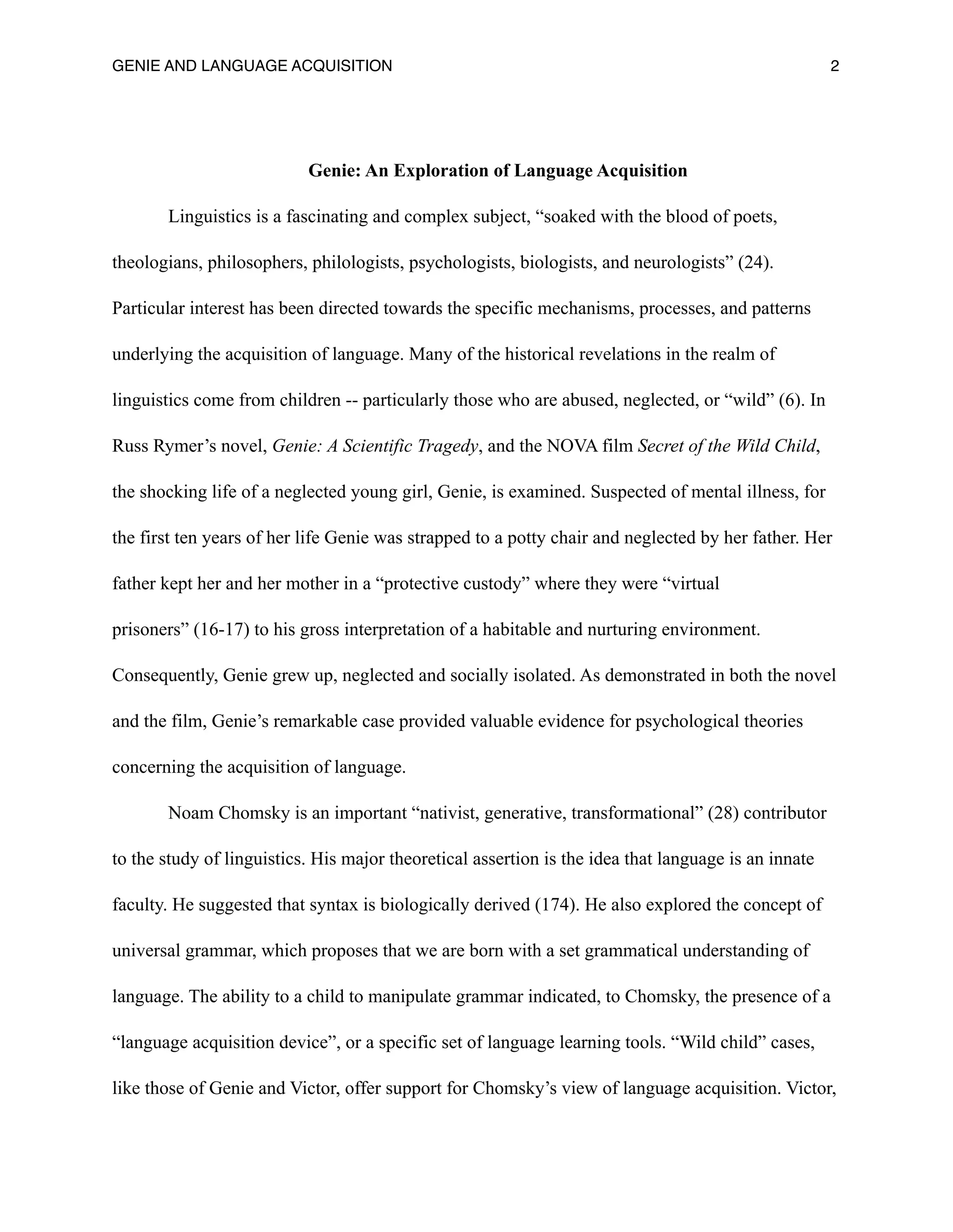 Genie, The Wild Child, and Language Acquisition | PDF