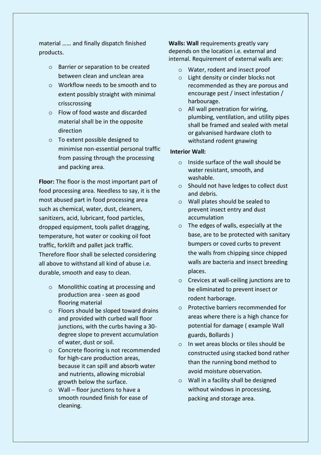 Hygienic facility Structure is a fundamental requirement for food ...