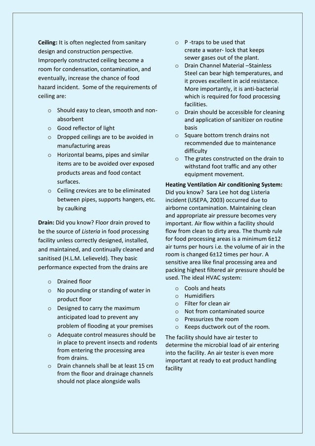 Hygienic facility Structure is a fundamental requirement for food safety | PDF