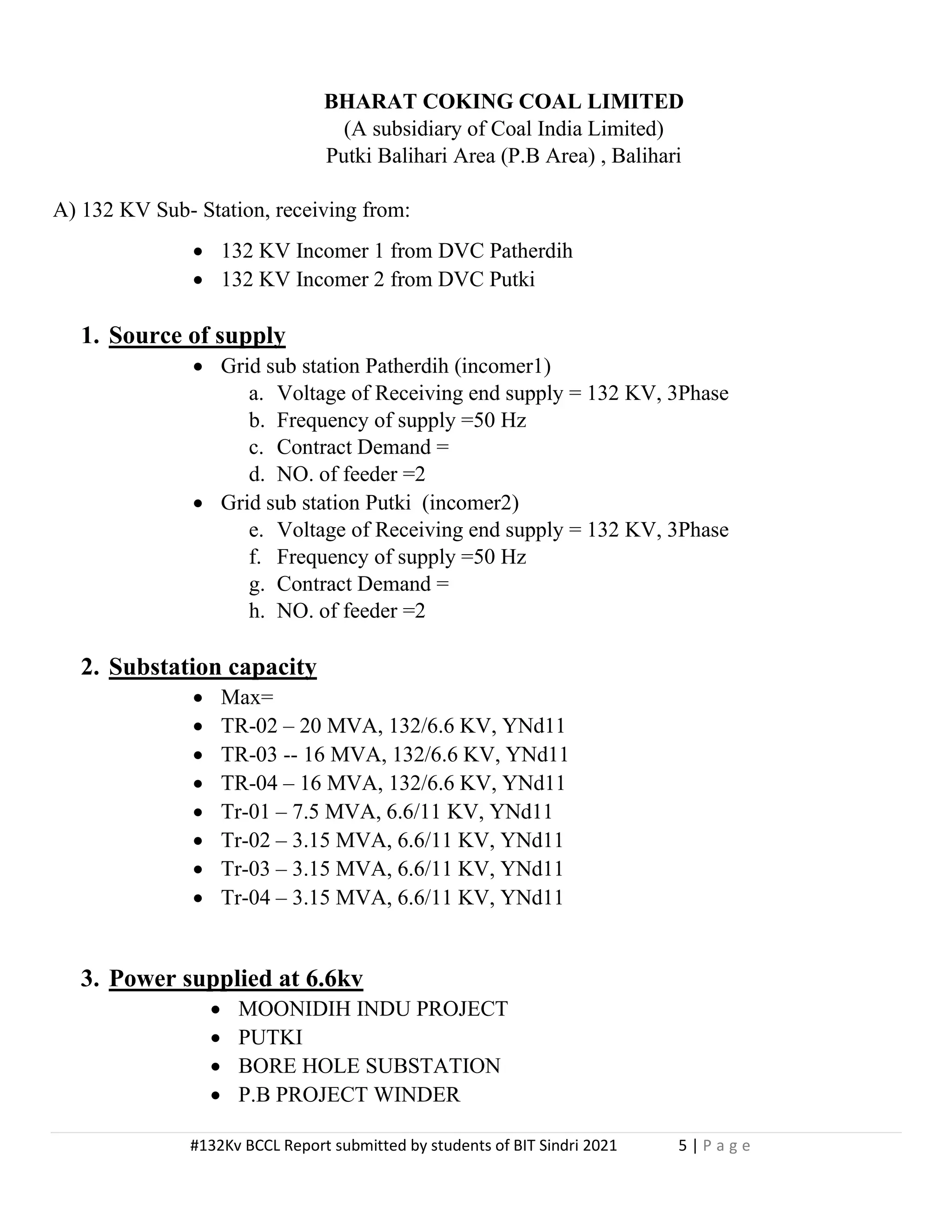 Bccl VT Report pb 132Kv substation by rahul kumar saw & prabhat agarwal ...