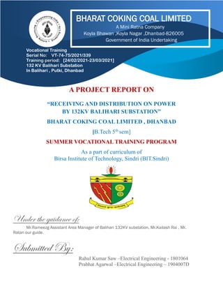 Bccl VT Report pb 132Kv substation by rahul kumar saw & prabhat agarwal ...