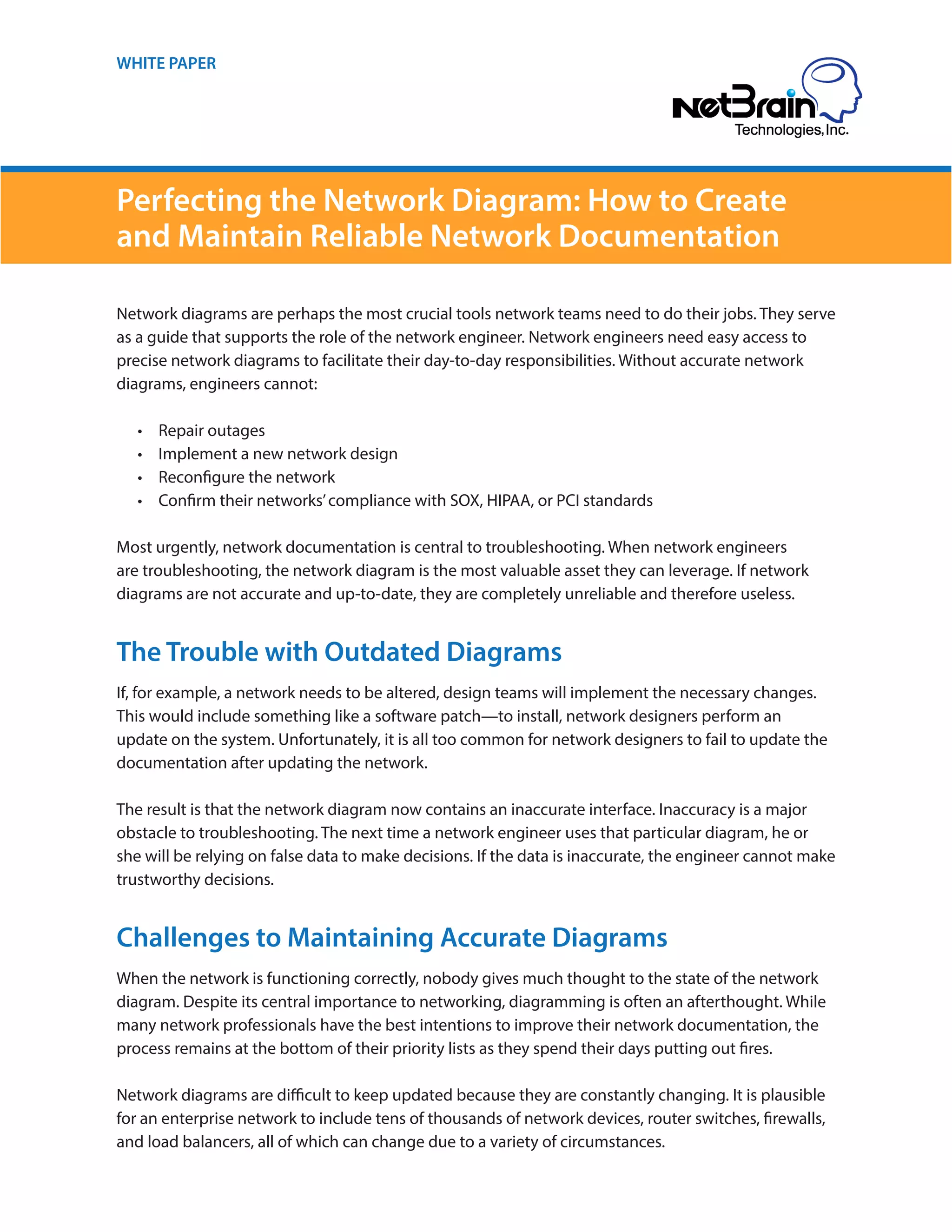 The Case for Automated Network Diagramming a NetBrain WhitePaper | PDF
