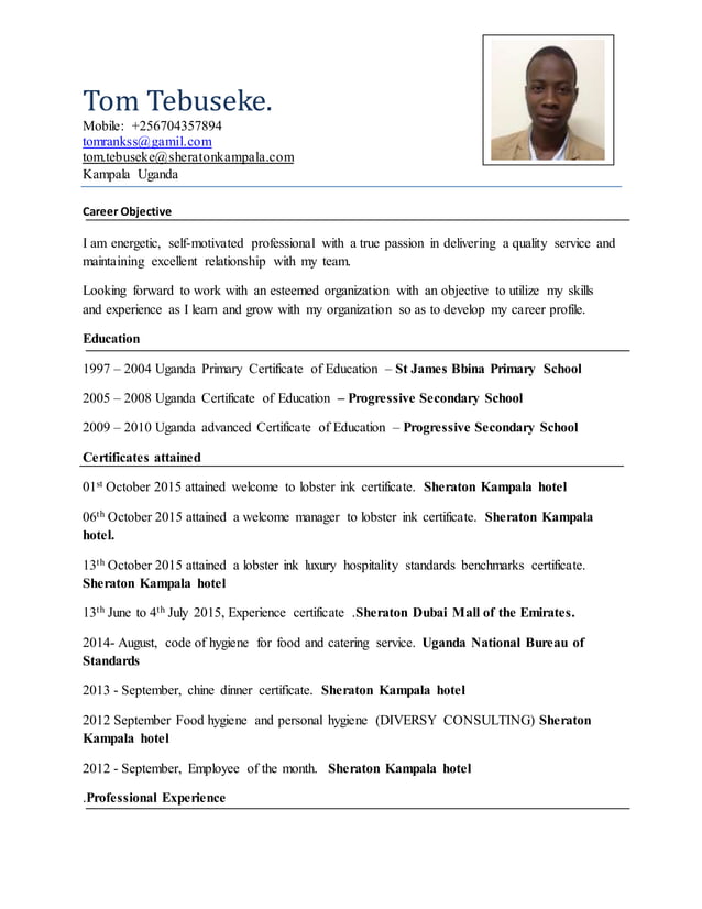 TEBUSEKE TOM CV - Copy | PDF