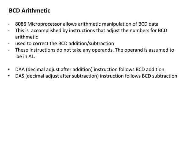 Bcd and ascii arithmetic instructions | PPTX