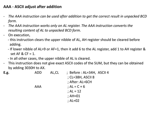 Bcd And Ascii Arithmetic Instructions Ppt