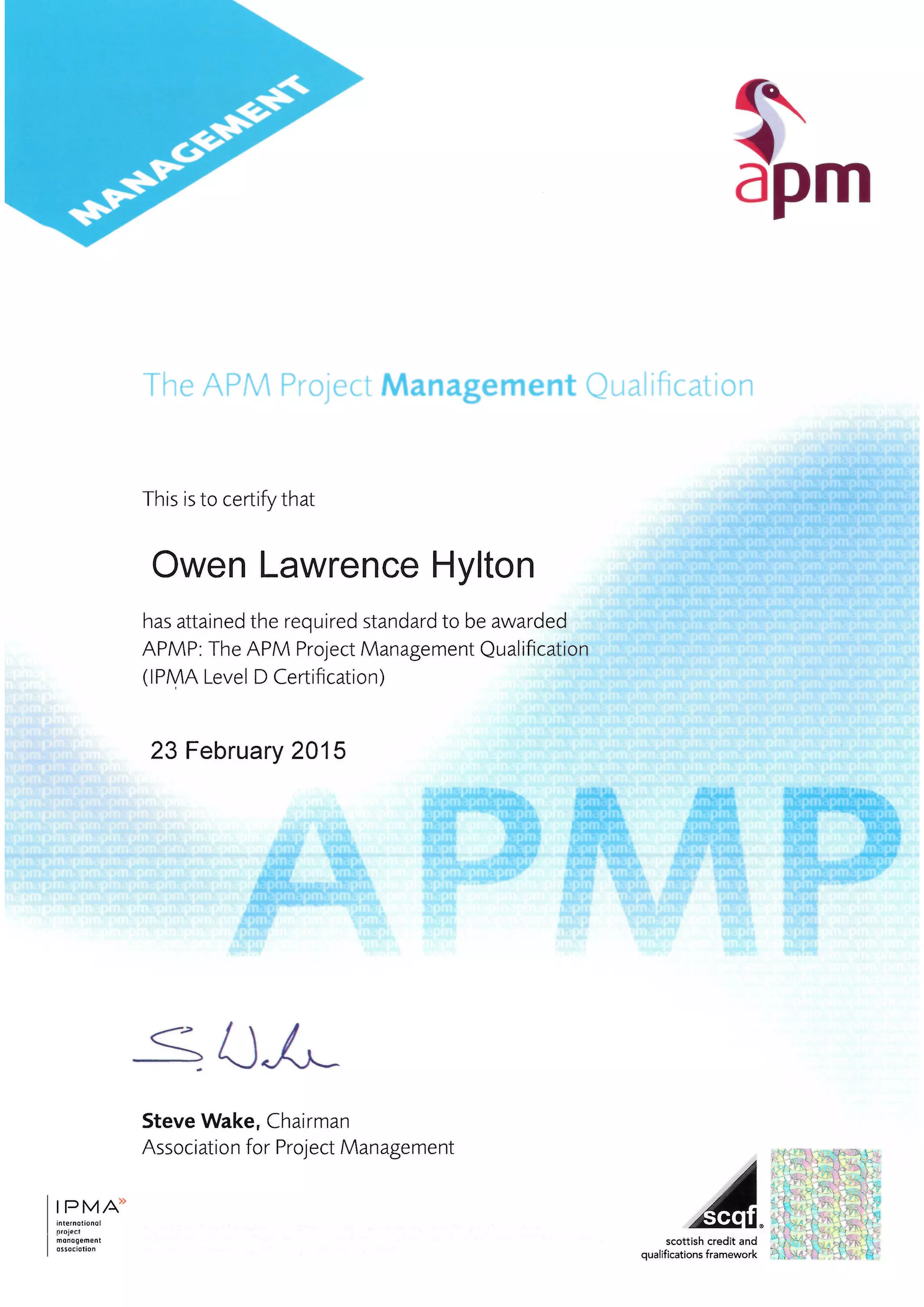 APMP Certificate with seal | PDF