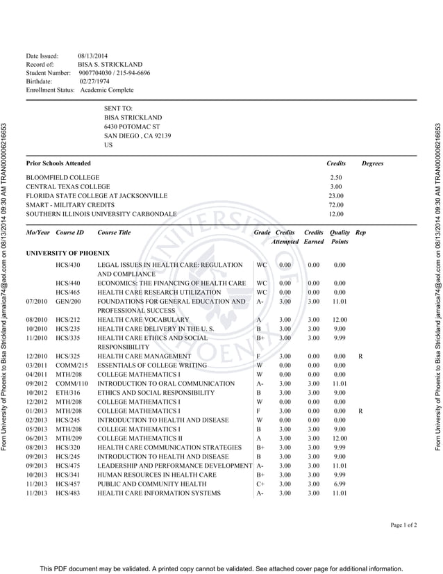 completed-transcript-University of Phoenix | PDF | Professional School ...