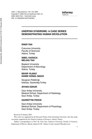 UNERTAN SYNDROME: A CASE SERIES DEMONSTRATING HUMAN DEVOLUTION | PDF
