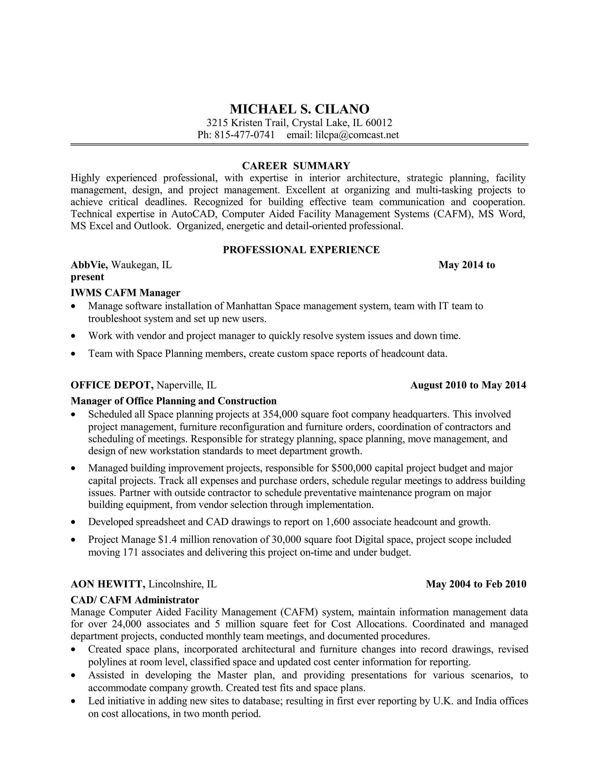 Mike Cilano resume | DOC