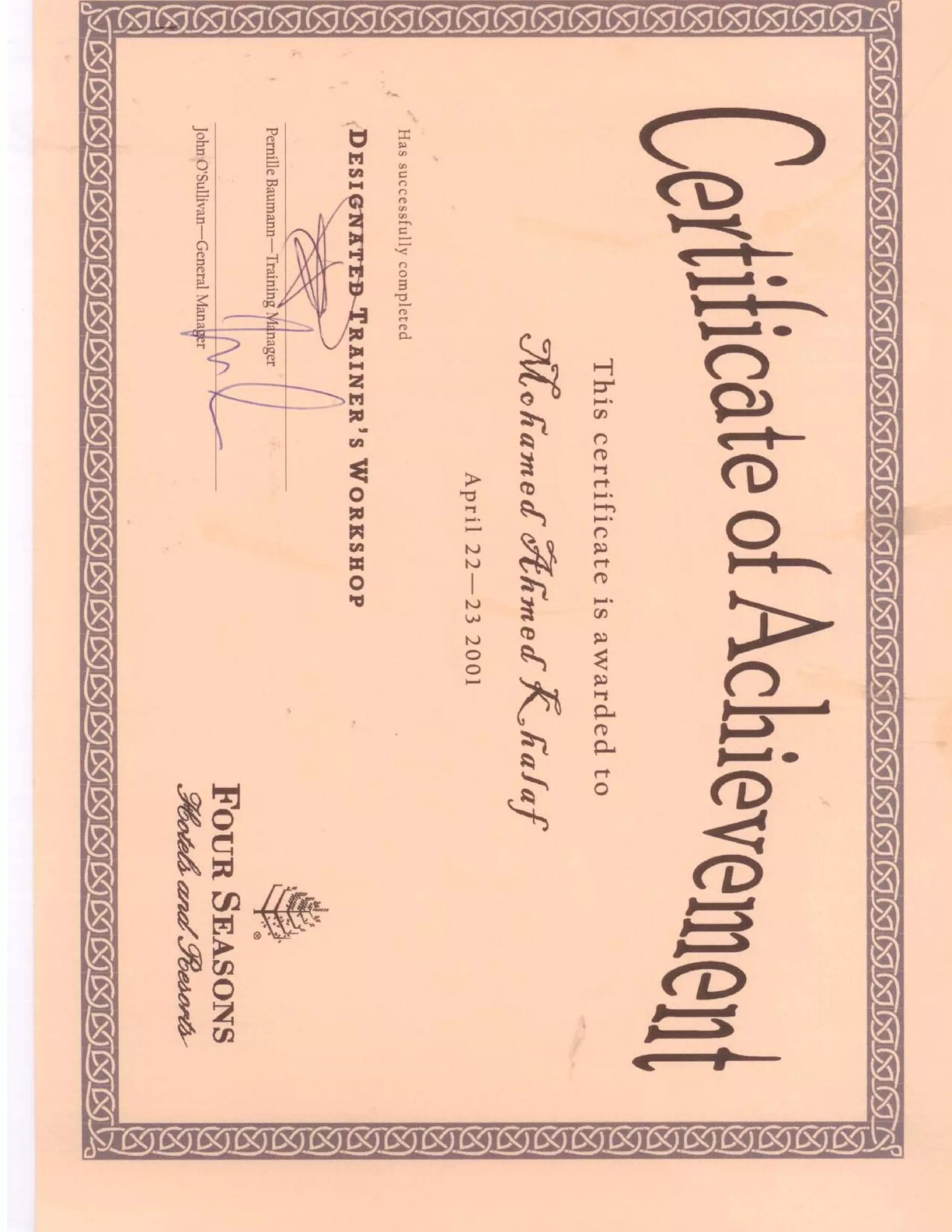 Four Seasons Designated Trainer Certificate .PDF