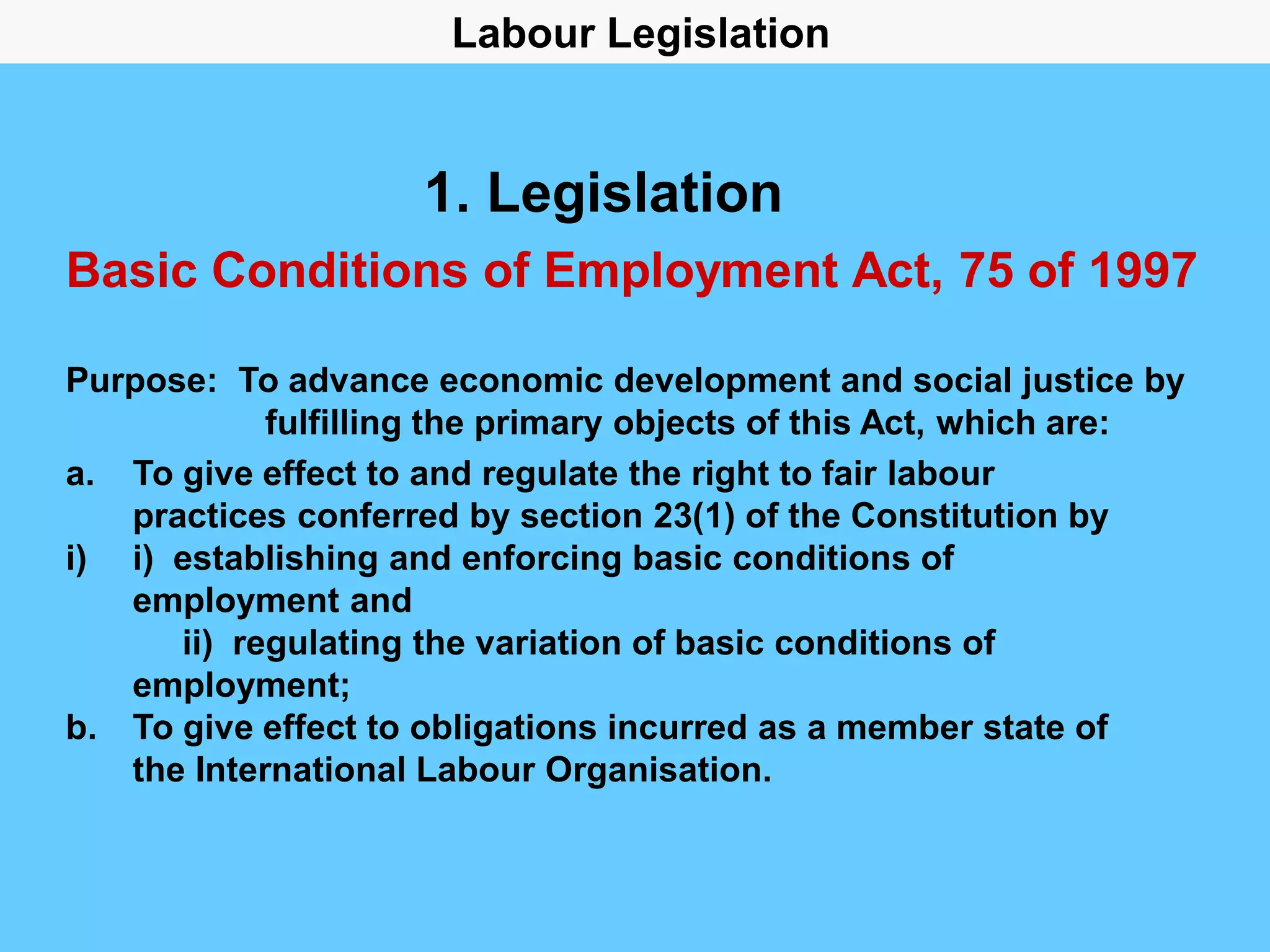 Basic Conditions Of Employment Training | PDF