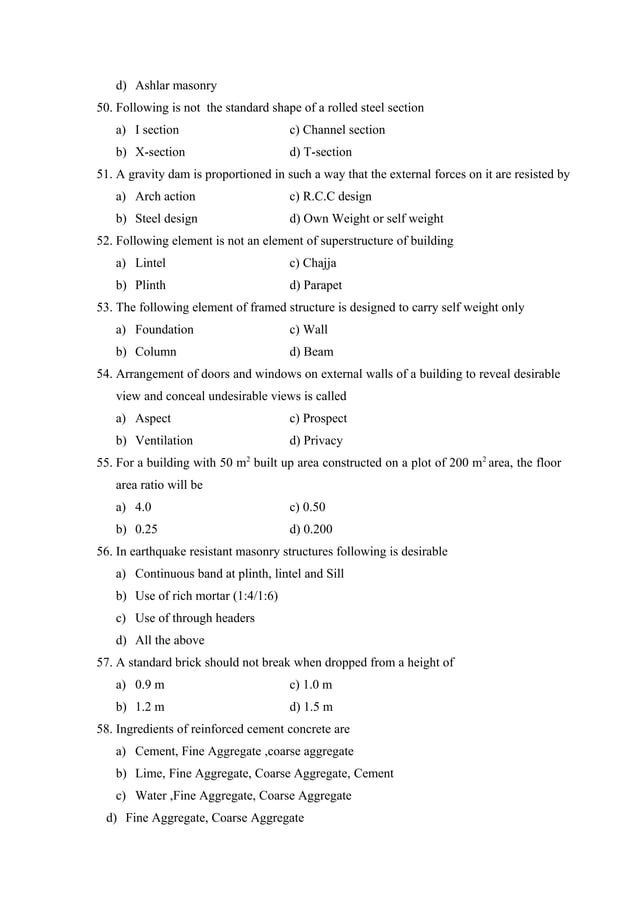 Basic Civil Engineering MCQ | DOC | Geography | Science