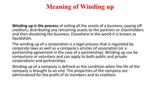 Business and Corporate environment Winding up of the company | PPT
