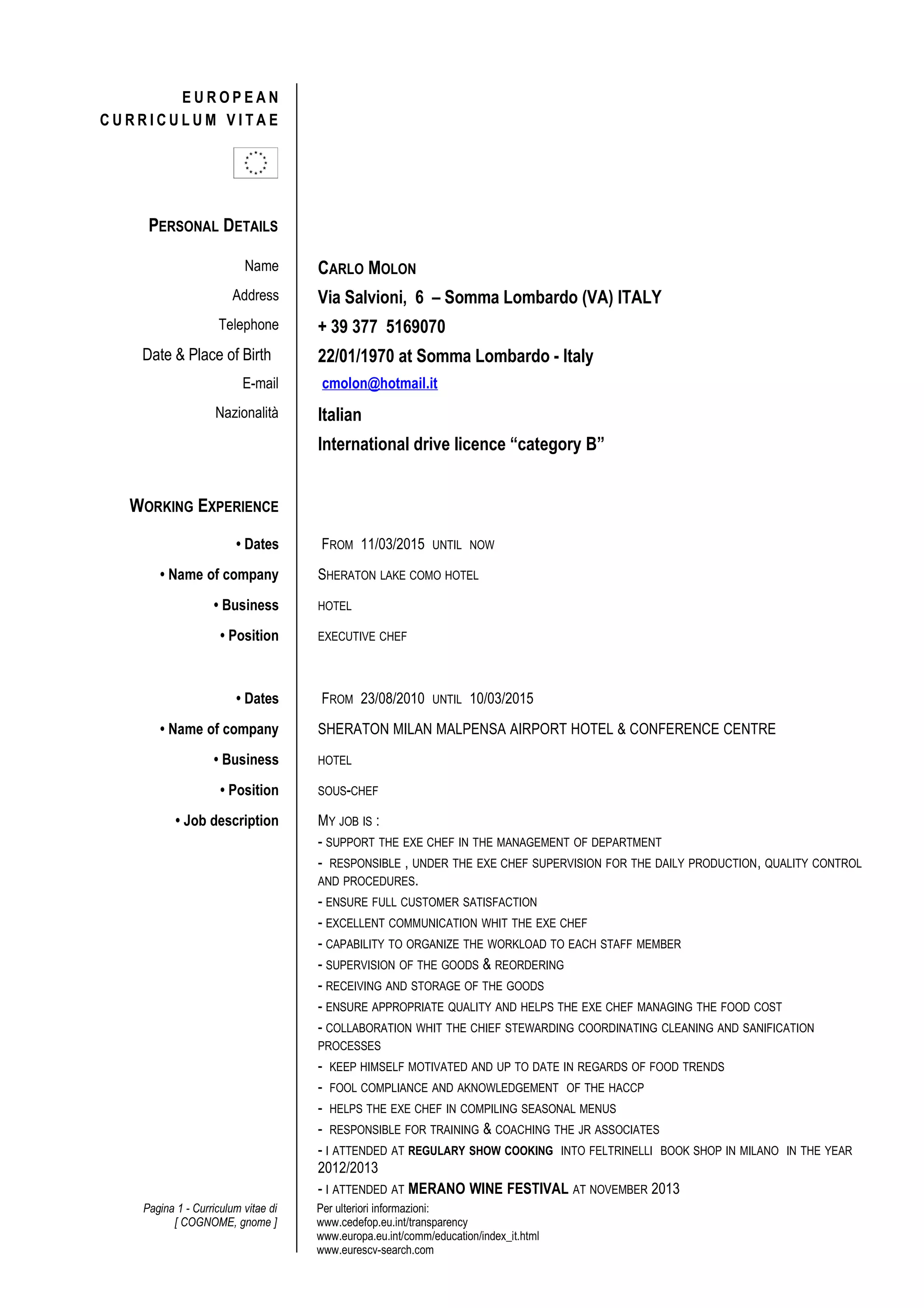 CV Carlo Molon revision October 2015 | DOC