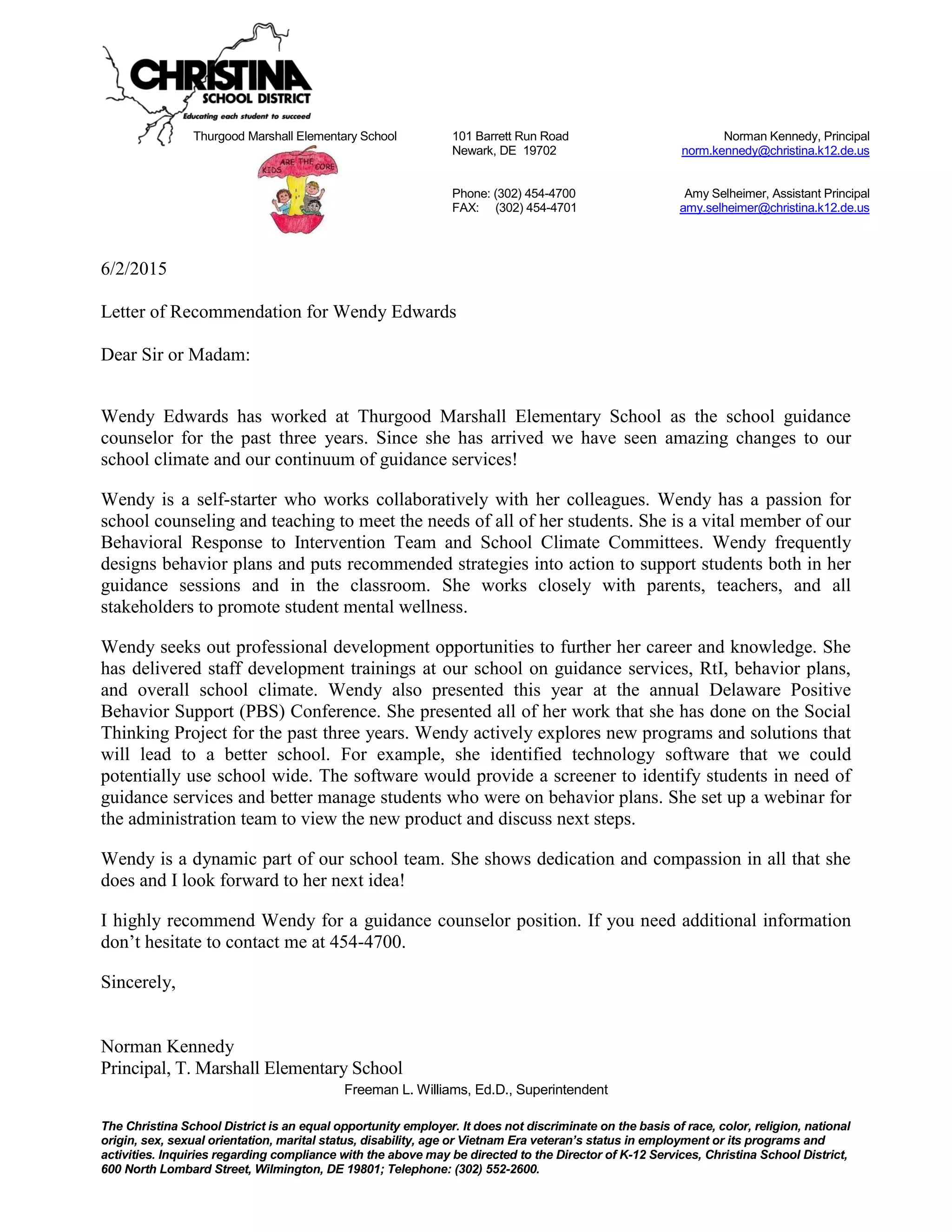 Principal-Letter of Recommendation for Wendy Edwards | PDF