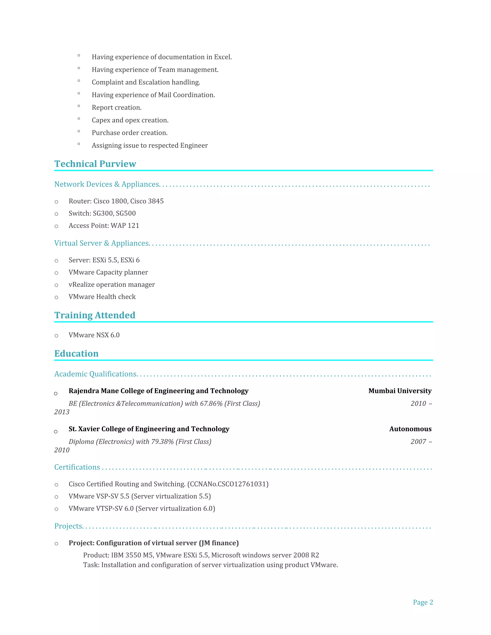 Resume for VMware profile | DOC