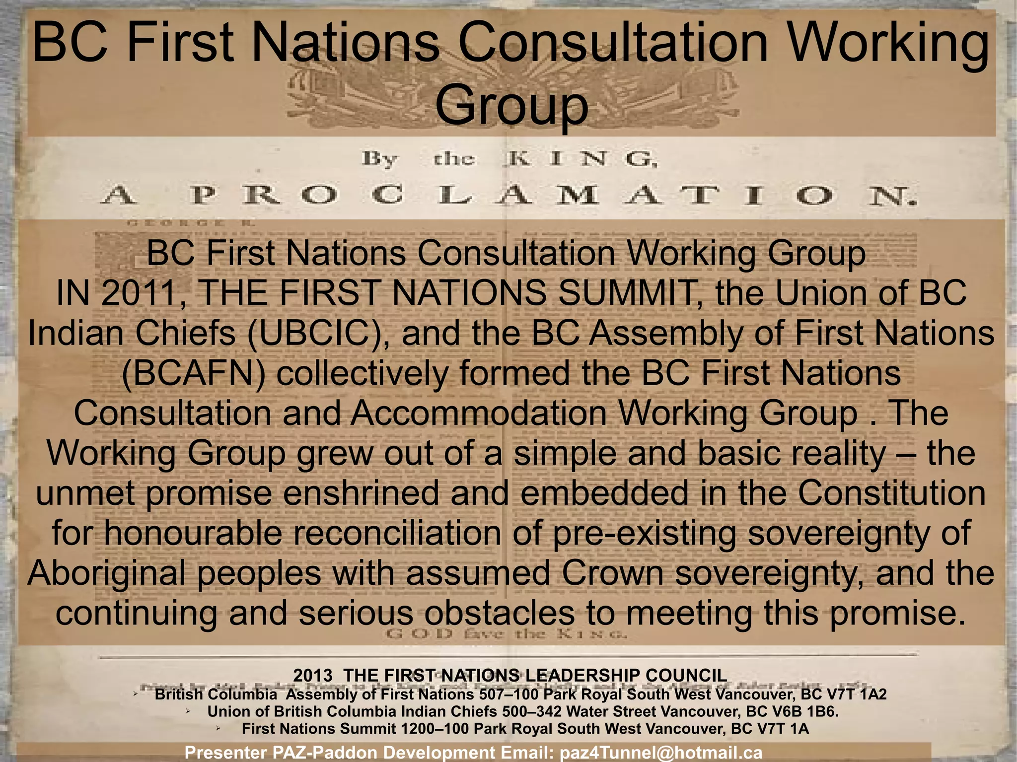 Bc first nations consultation working group | ODP